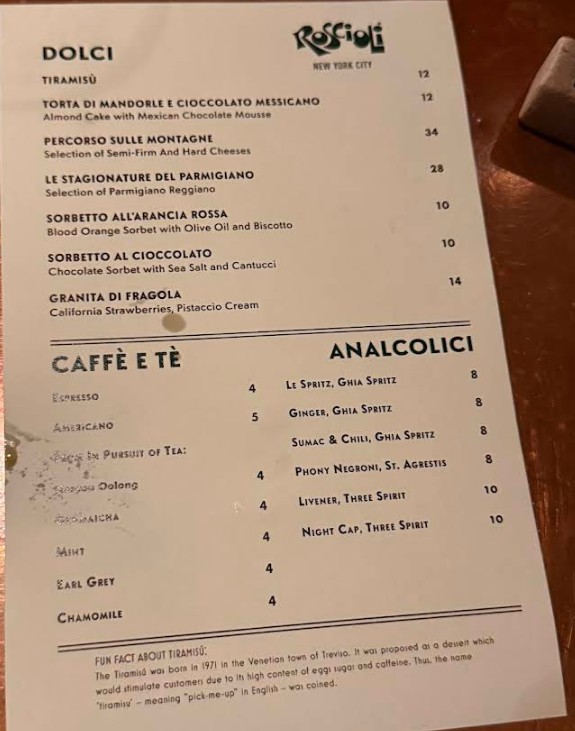 Roscioli NYC Restaurant Menu | Enjoy Authentic Roman Cuisine in New ...