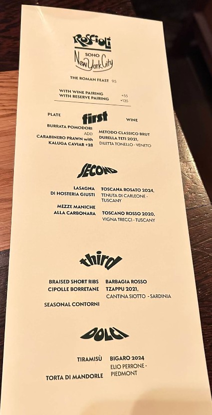 Roscioli NYC Restaurant Menu | Enjoy Authentic Roman Cuisine in New ...